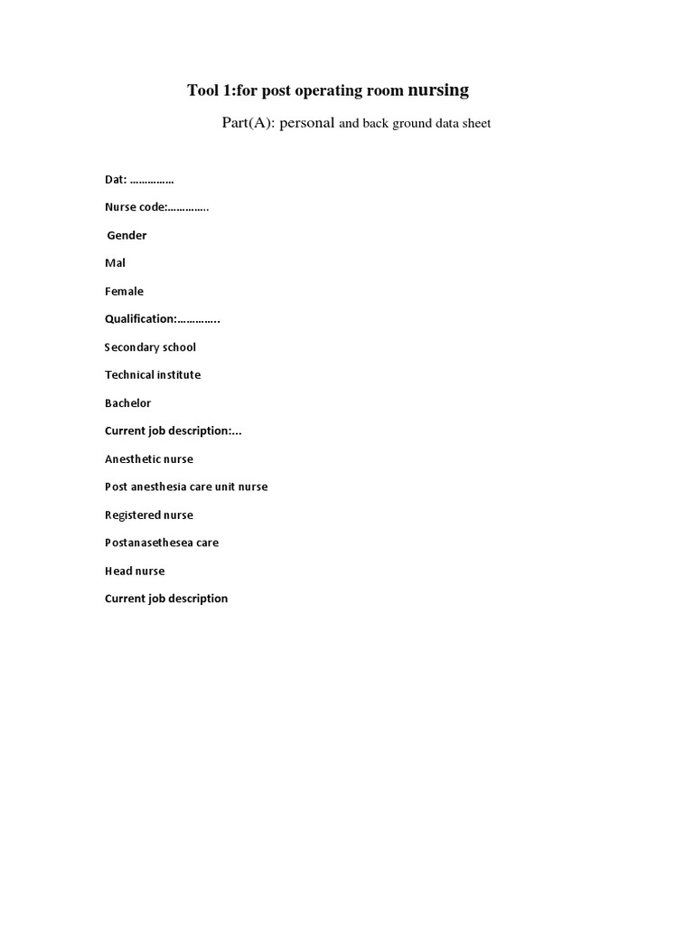 Tool 1:for Post Operating Room: Part (A) : Personal | PDF | Computers ...