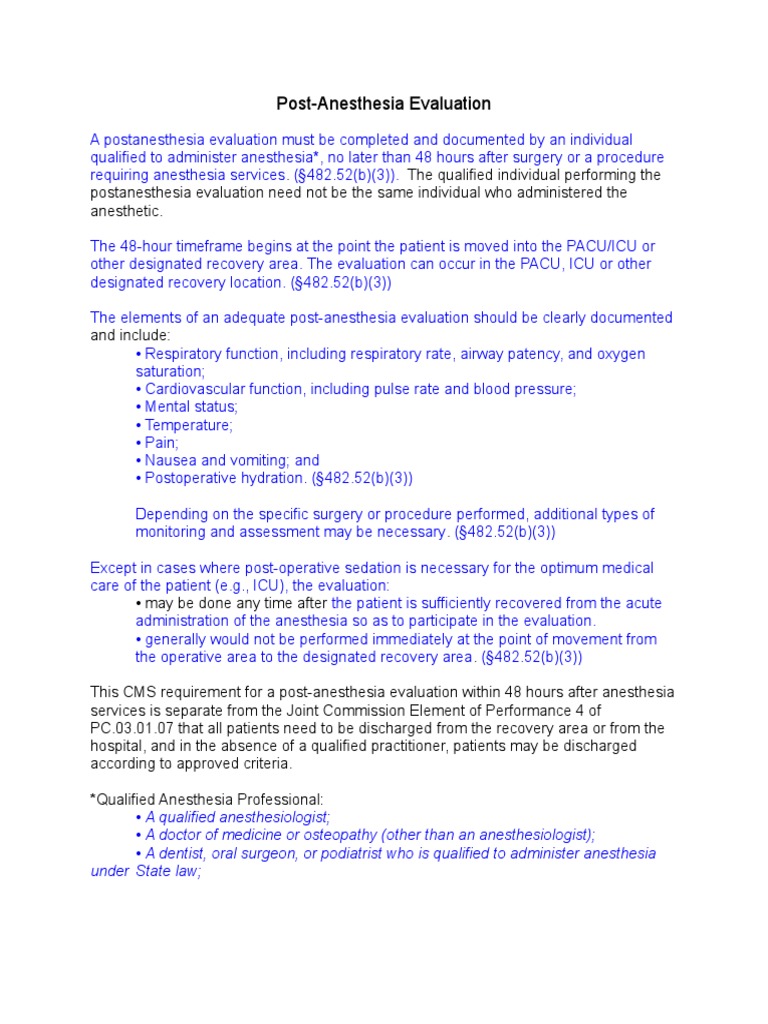 Post-Anesthesia Evaluation Guide | PDF | Anesthesia | Surgery