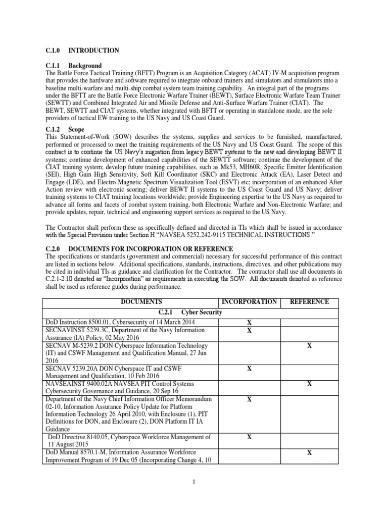 The Battle Force Tactical Training (BFTT) Program - Draft Statement of ...