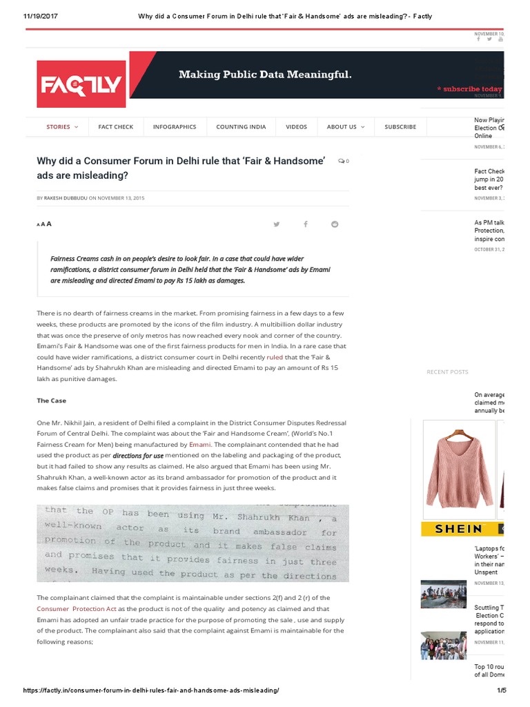 Nikhil Jain V Fair & Handsome (Emami) - Why Did A Consumer Forum in Delhi Rule That Fair ...