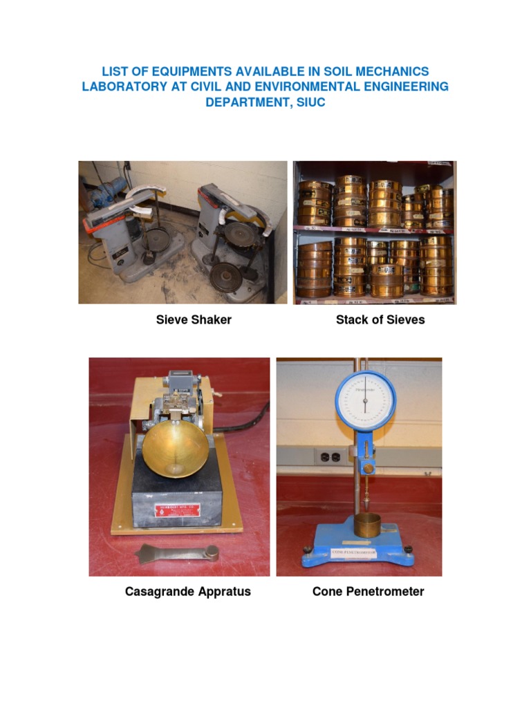 Soil Mechanics Laboratory Equipment List | PDF | Technology & Engineering