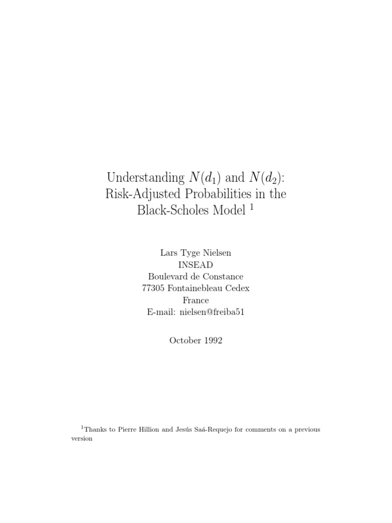 Understanding N(d1) and N(d2) Factors in Black-Scholes Model | PDF ...