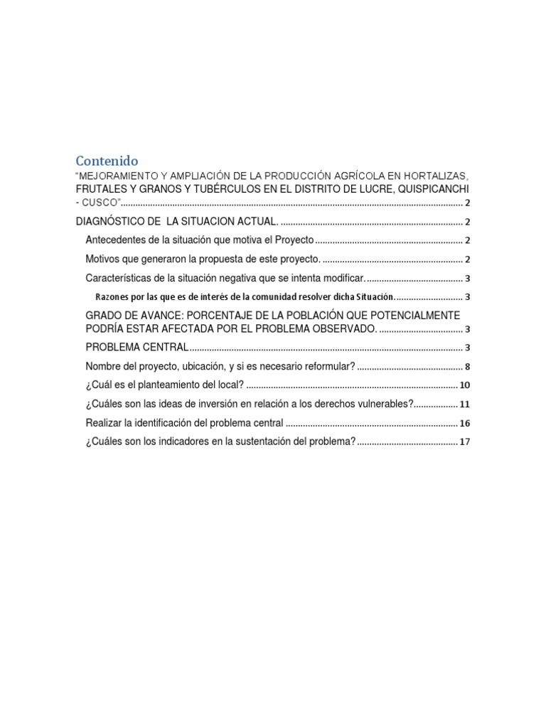 Diagnostico Del Proyecto Lucre | PDF | Beneficio (economía) | Agricultura