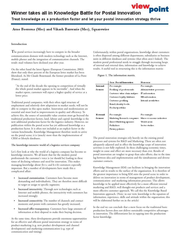 Postal Knowledgemanagement | PDF | Innovation | United States Postal ...