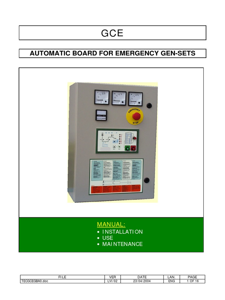 Automatic Board For Emergency Gen-Sets: Manual | PDF | Mains ...