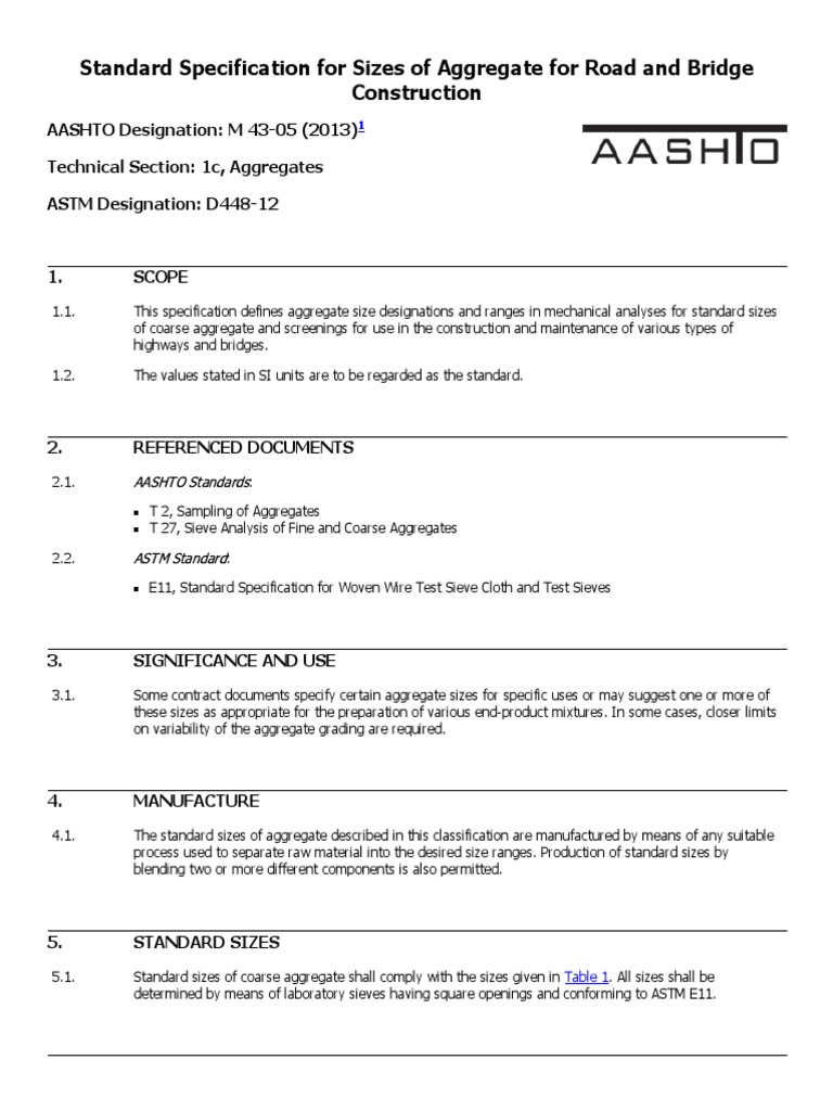 Aashto M - 43 | PDF