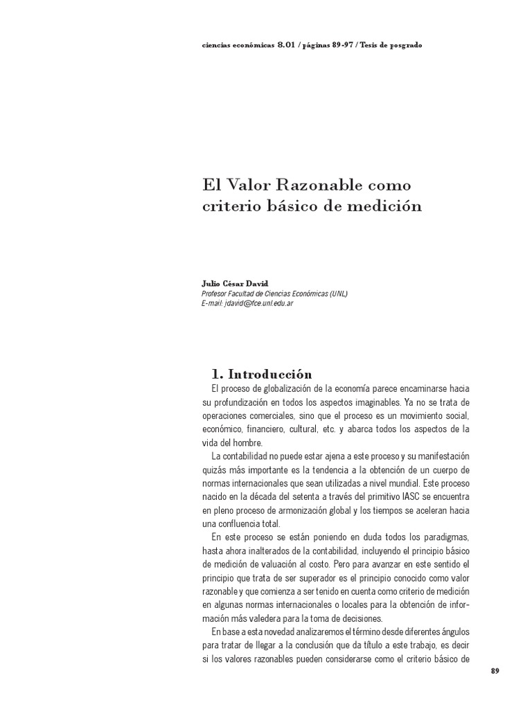 El Valor Razonable Como Criterio Basico de Medicion | PDF | normas ...