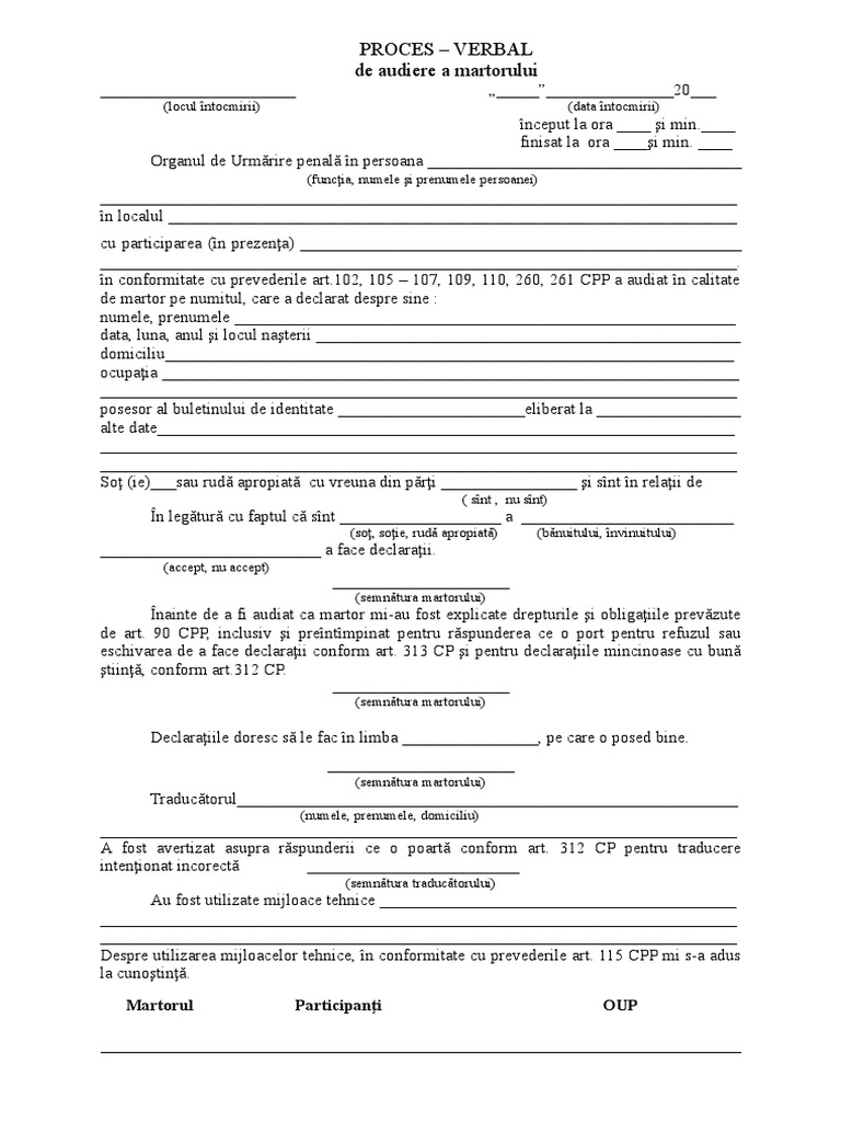 ProcesVerbal de Audiere A Martorului | PDF