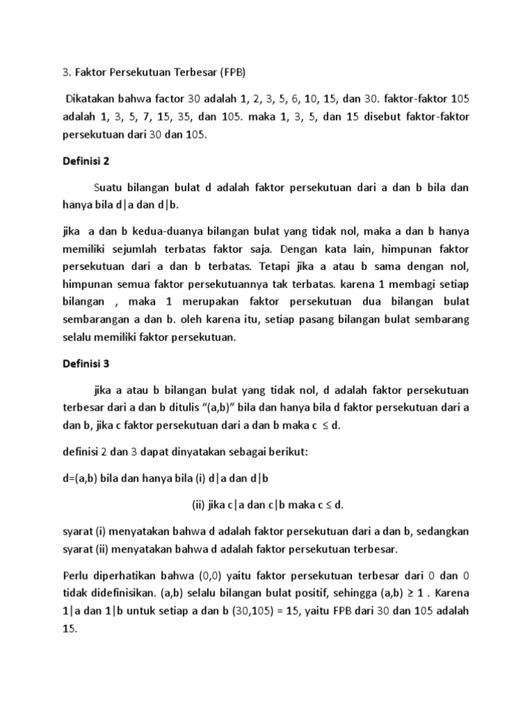 Faktor Persekutuan Terbesar (FPB) dan Teorema | PDF
