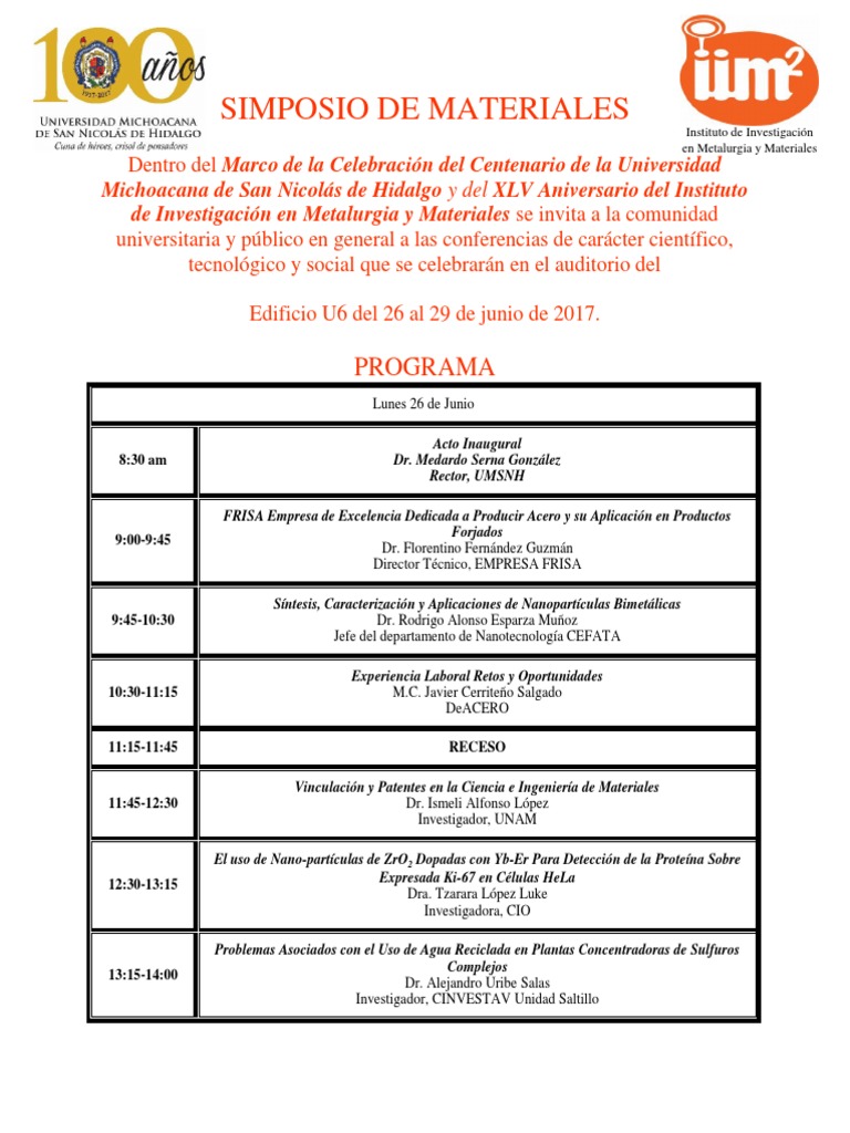 Programa Simposio de Aniversario Final Junio 2017 | Descargar gratis PDF | Ciencia de los ...