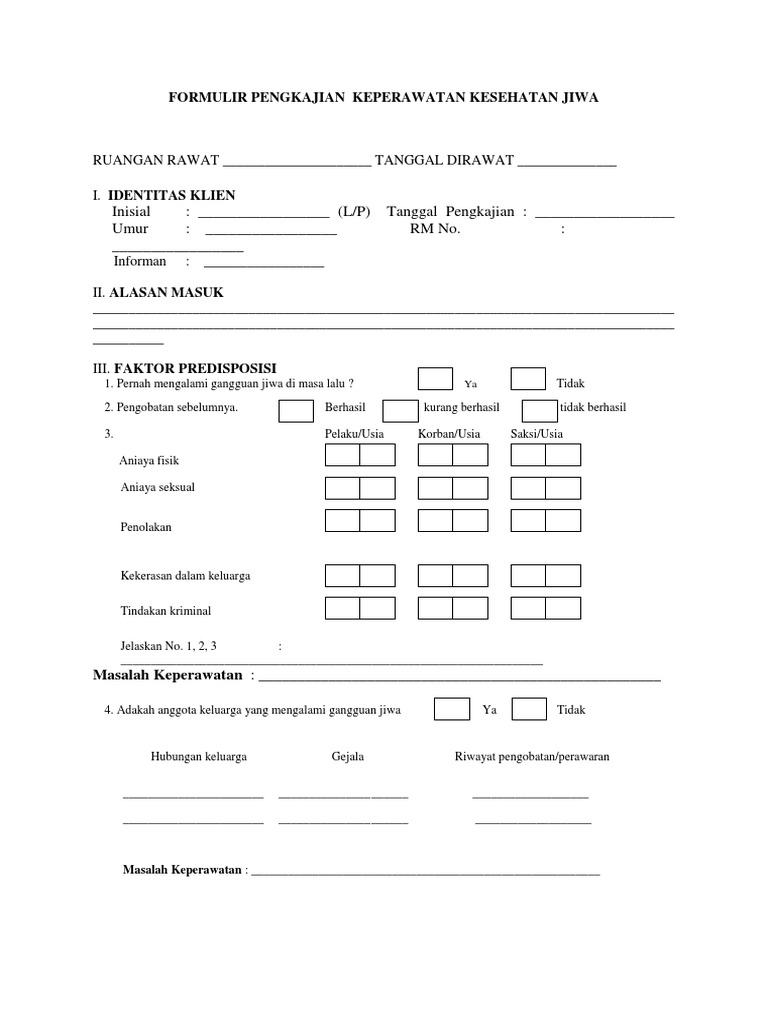 Formulir Pengkajian Keperawatan Kesehatan Jiwa | PDF