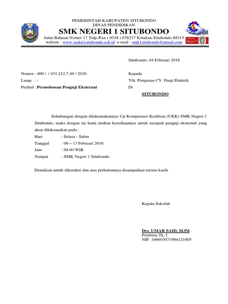 Surat Penguji Eksternal | PDF