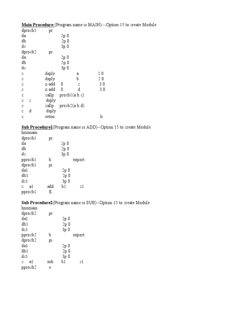 Main Procedure: (Program Name Is MAIN) - Option 15 To Create Module | PDF | Subroutine ...