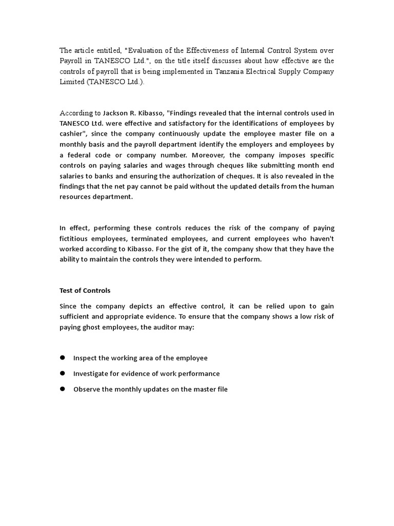 Test of Controls | PDF