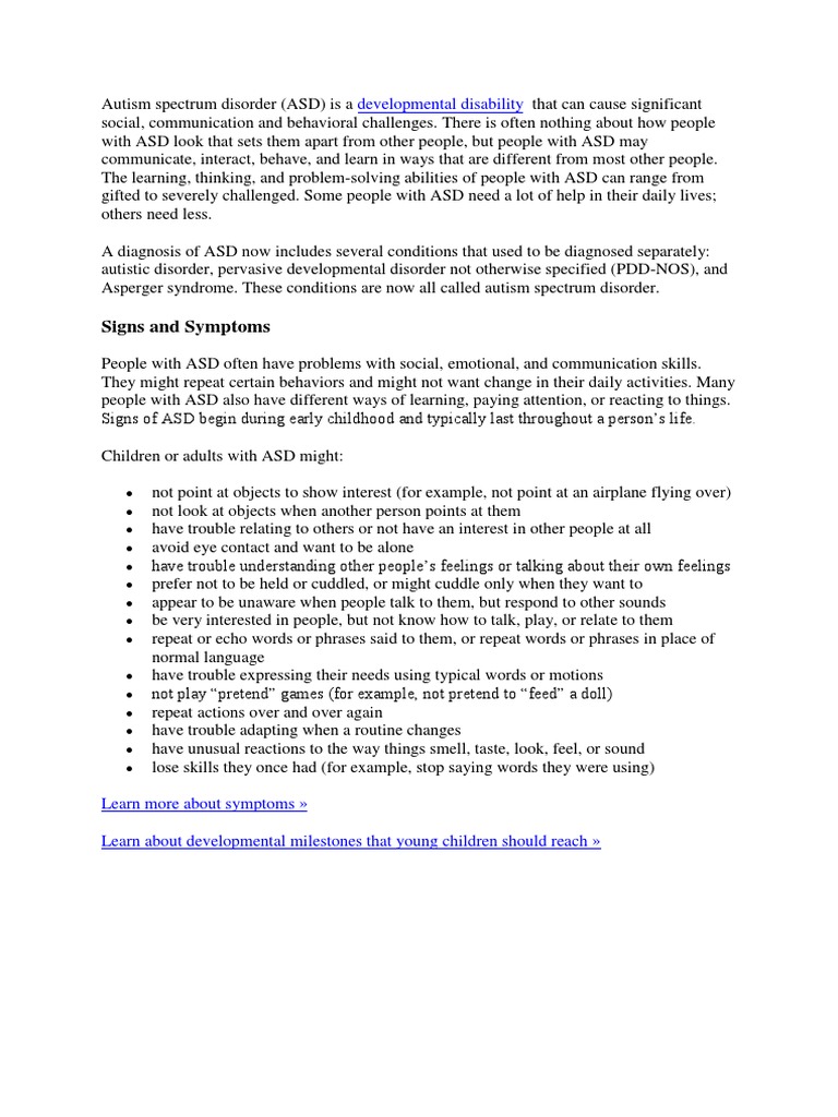 Signs and Symptoms: Developmental Disability | PDF | Autism Spectrum ...