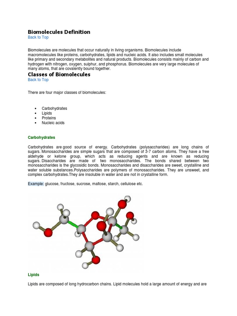 Biomolecules Definition: Back To Top | PDF | Biomolecules ...