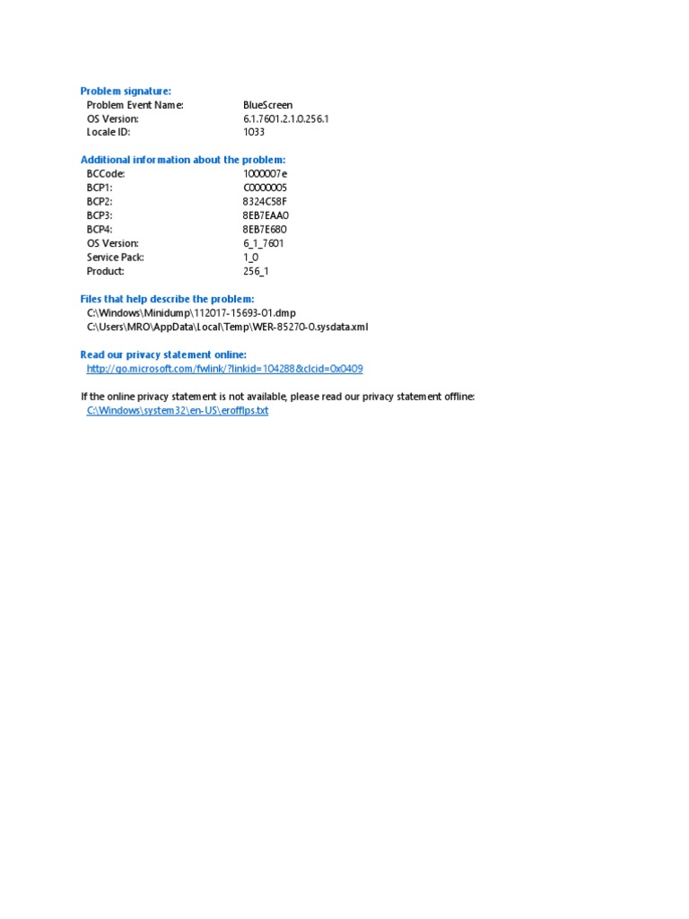 BlueScreen Error BCCode 1000007e Fix | PDF