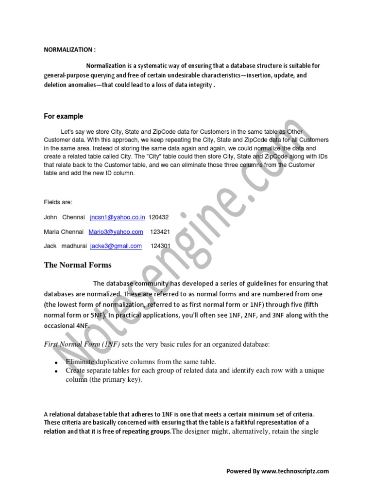 Normalization: Normalization Is A Systematic Way of Ensuring That A Database Structure Is ...
