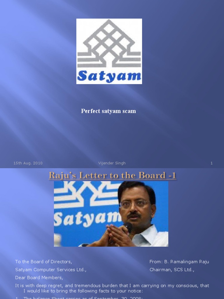 Perfect Satyam Scam: 15th Aug. 2010 Vijender Singh 1 | PDF | Auditor's ...