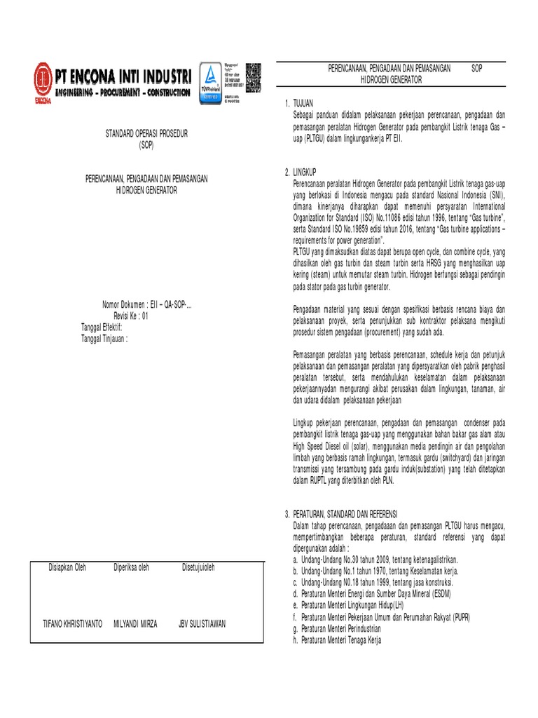SOP H2 Generator System | PDF