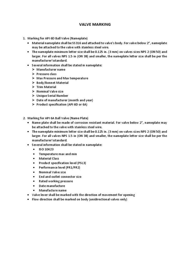 API 6D and 6A Valve Marking Standards | PDF