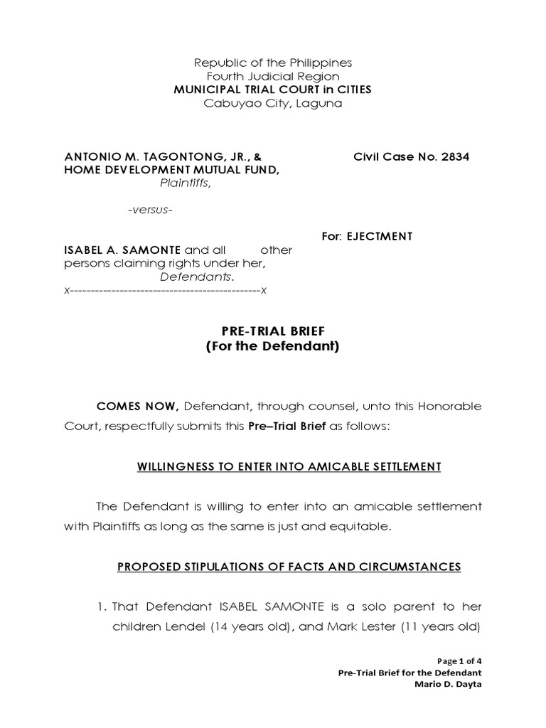 Pre-Trial Brief for Defendant Samonte | PDF | Lawsuit | Government