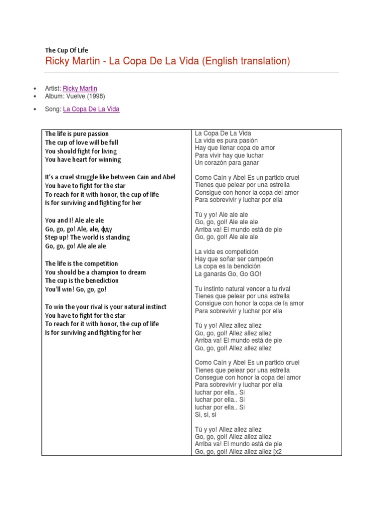 The Cup of Life | PDF | Musica en español | Música pop