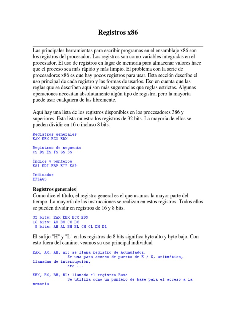 Guía de Registros x86 para Programación | PDF | Puntero (Programación ...