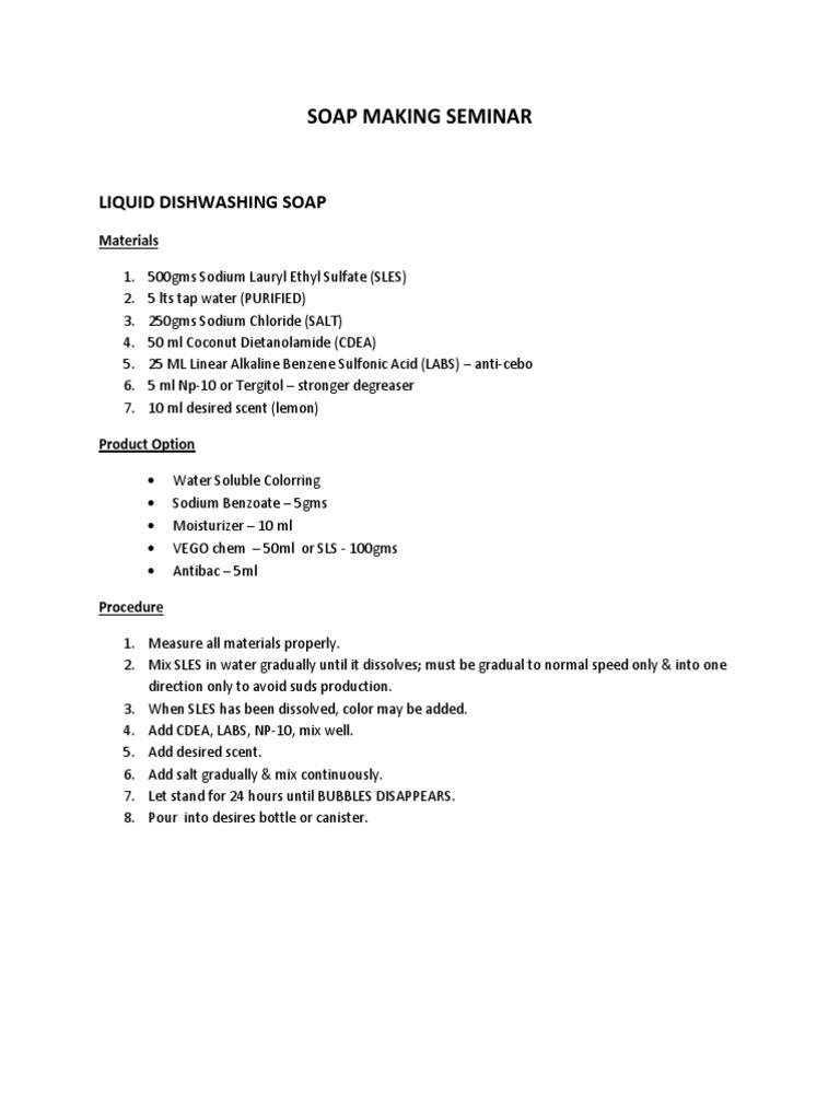 Liquid Dishwashing Soap | PDF | Sodium Hydroxide | Sodium Carbonate