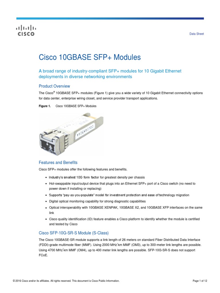Cisco 10GBASE SFP+ Modules | PDF | Wavelength Division Multiplexing ...