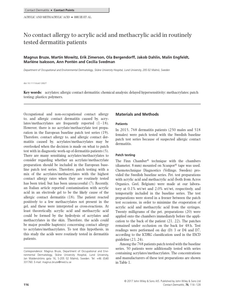 No Contact Allergy To Acrylic Acid and Methacrylic Acid in Routinely ...
