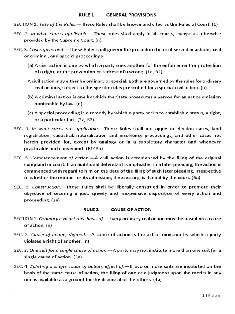 CivPro Rule 1-3 | PDF | Pleading | Joinder