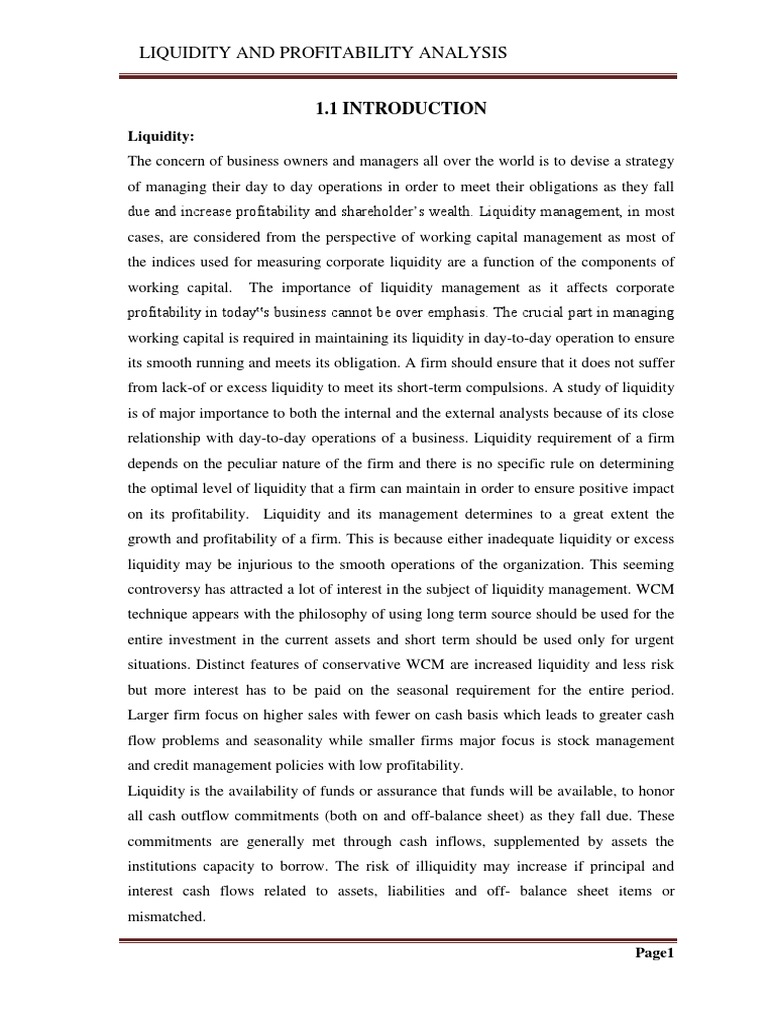 Liquidity and Profitability Analysis Guide | PDF | Market Liquidity ...