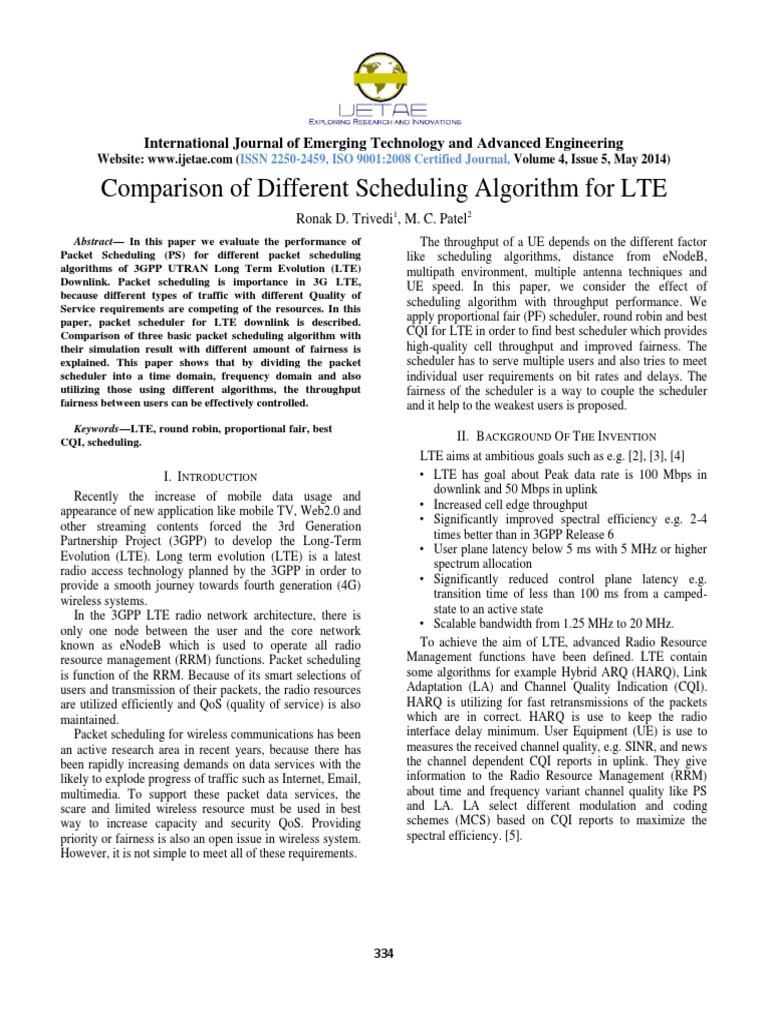 LTE Scheduling Method Comparison PDF | PDF | Scheduling (Computing) | Lte (Telecommunication)