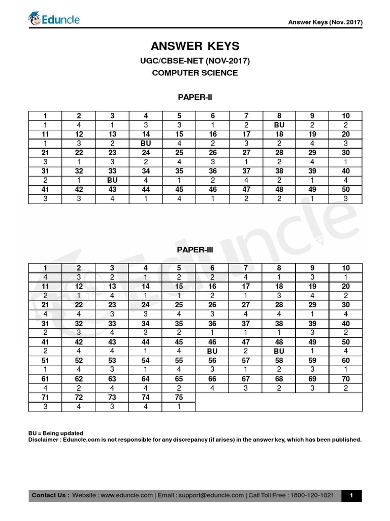 Answer Keys: UGC/CBSE-NET (NOV-2017) Computer Science | PDF