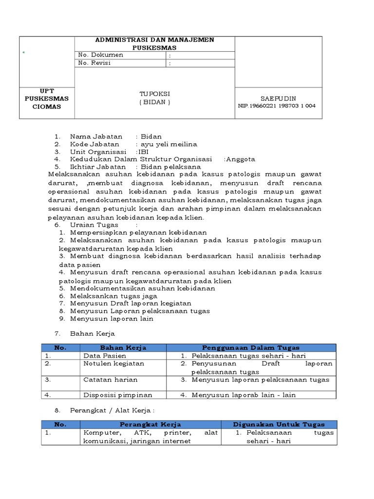 Format Tupoksi Bidan | PDF