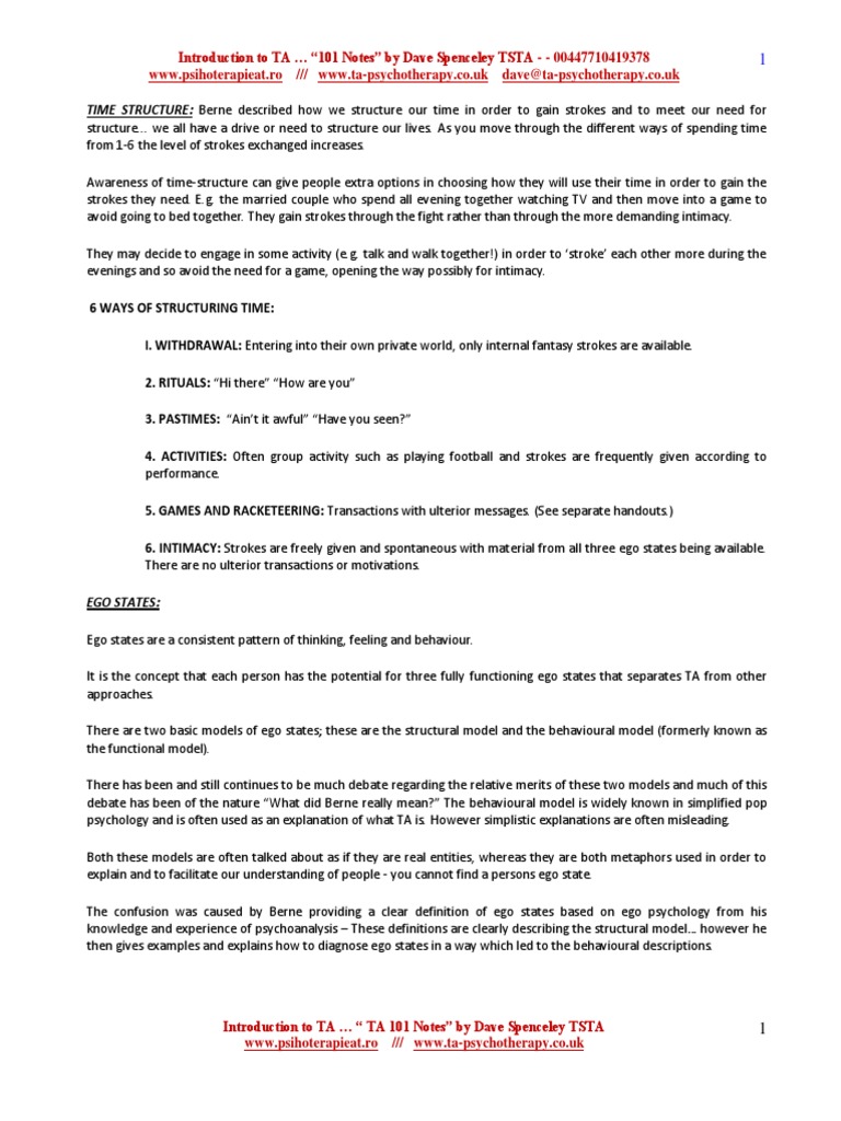 TA Time Structure Theory | PDF | Id | Psychotherapy