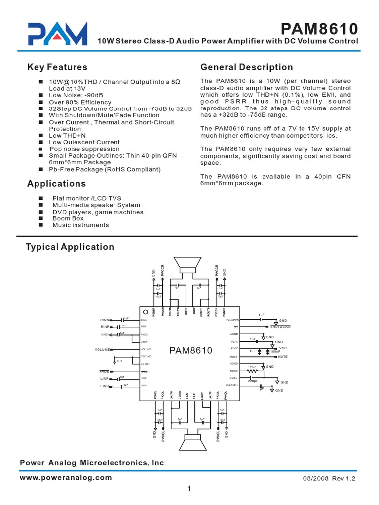 Amplificador Case D IC PAM8610 | PDF | Field Effect Transistor | Amplifier
