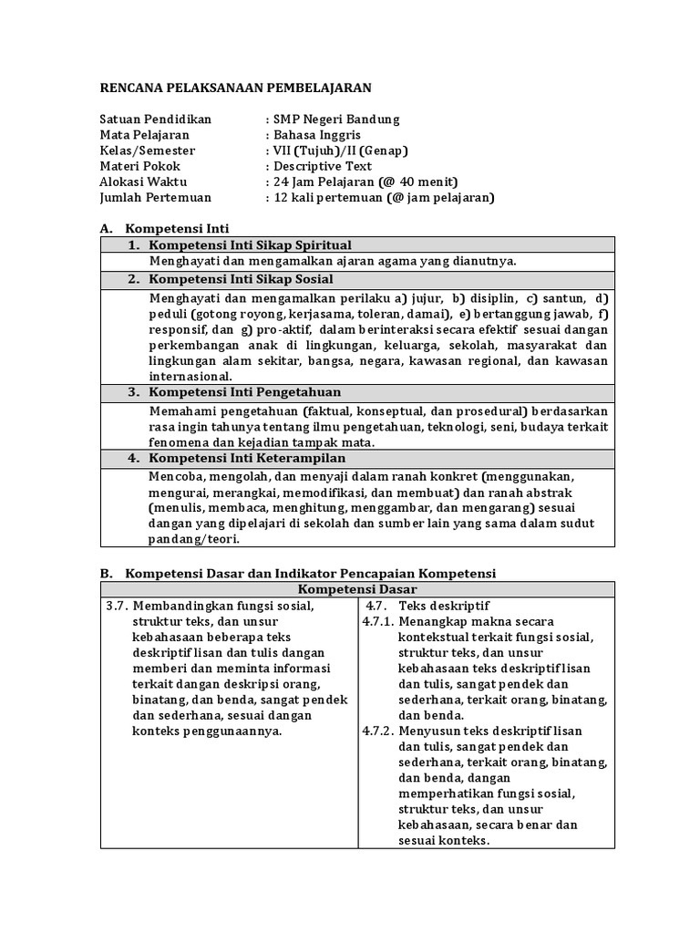 RPP (Lesson Plan) SMP Kelas VII KD 3.7 Dan 4.7 | PDF
