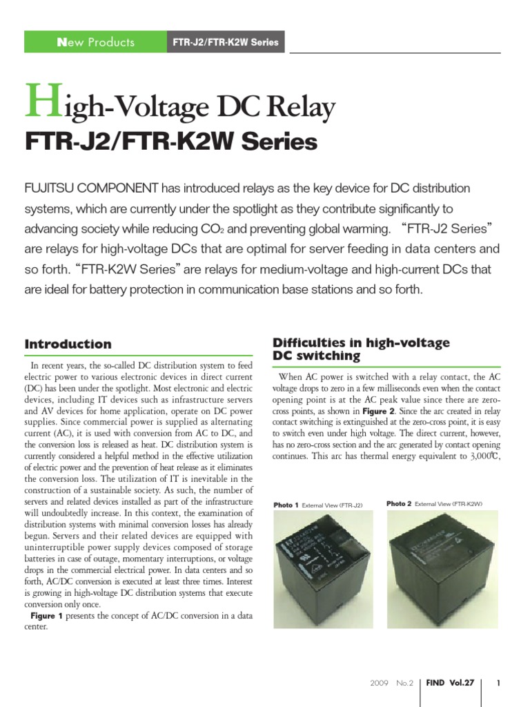 Igh-Voltage DC Relay: FTR-J2/FTR-K2W Series | PDF | Direct Current | High Voltage