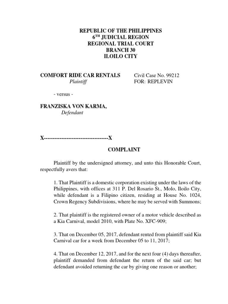 Replevin | PDF | Notary Public | Plaintiff