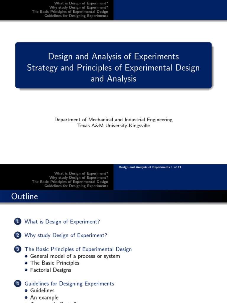 Design and Analysis of Experiments Principles and Guidelines | PDF ...