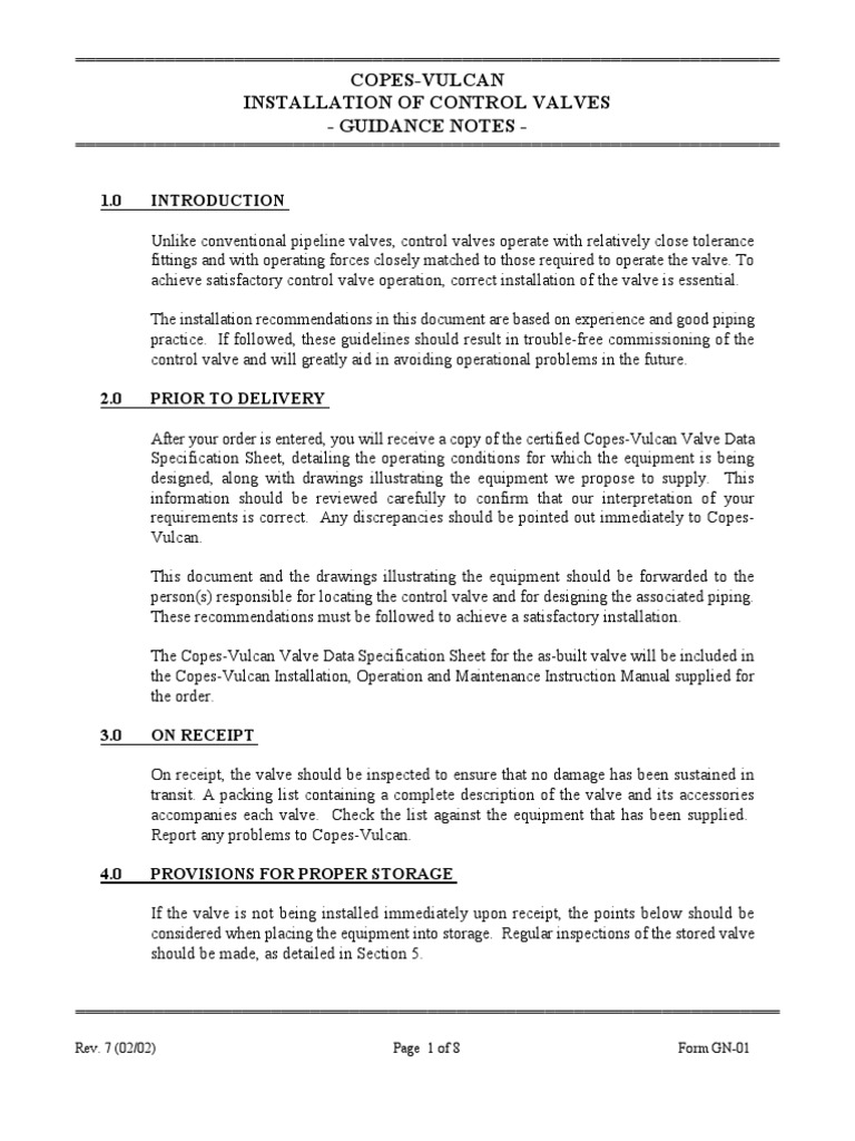 Copes-Vulcan Control Valve Installation Guide | PDF | Rust | Valve