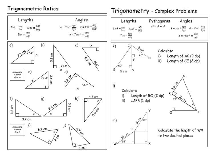 Trigonometric Ratios Worksheet Answers | PDF