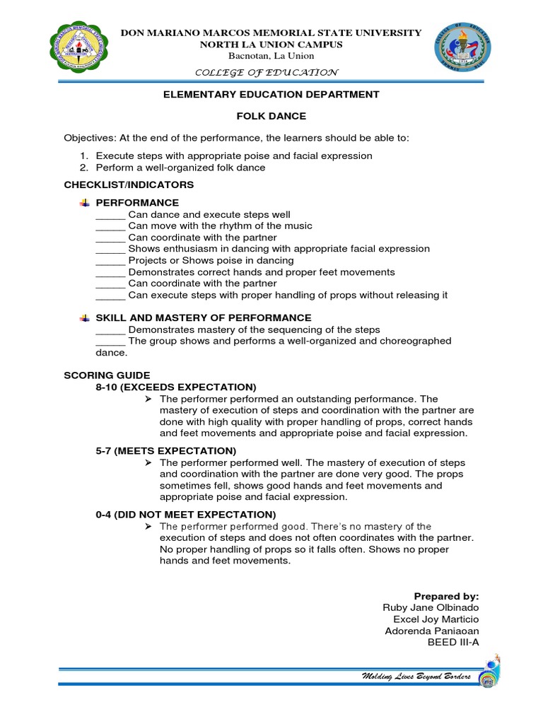 Checklist in Folk Dance | PDF | Dances | Performing Arts