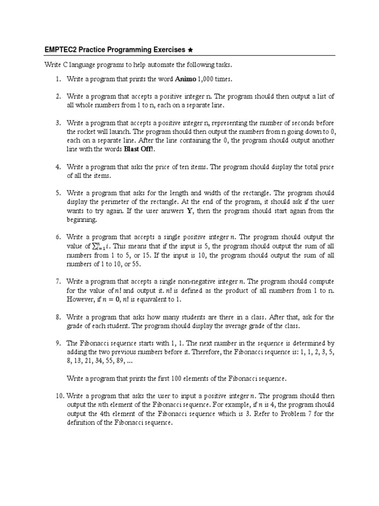 C Programming Practice Exercises for Automating Tasks | PDF | Sequence ...