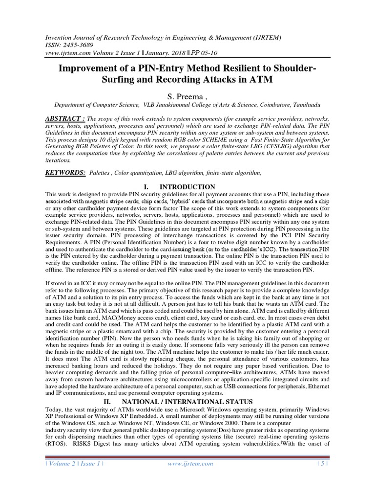 Secure PIN Entry Method for ATMs | PDF | Automated Teller Machine ...
