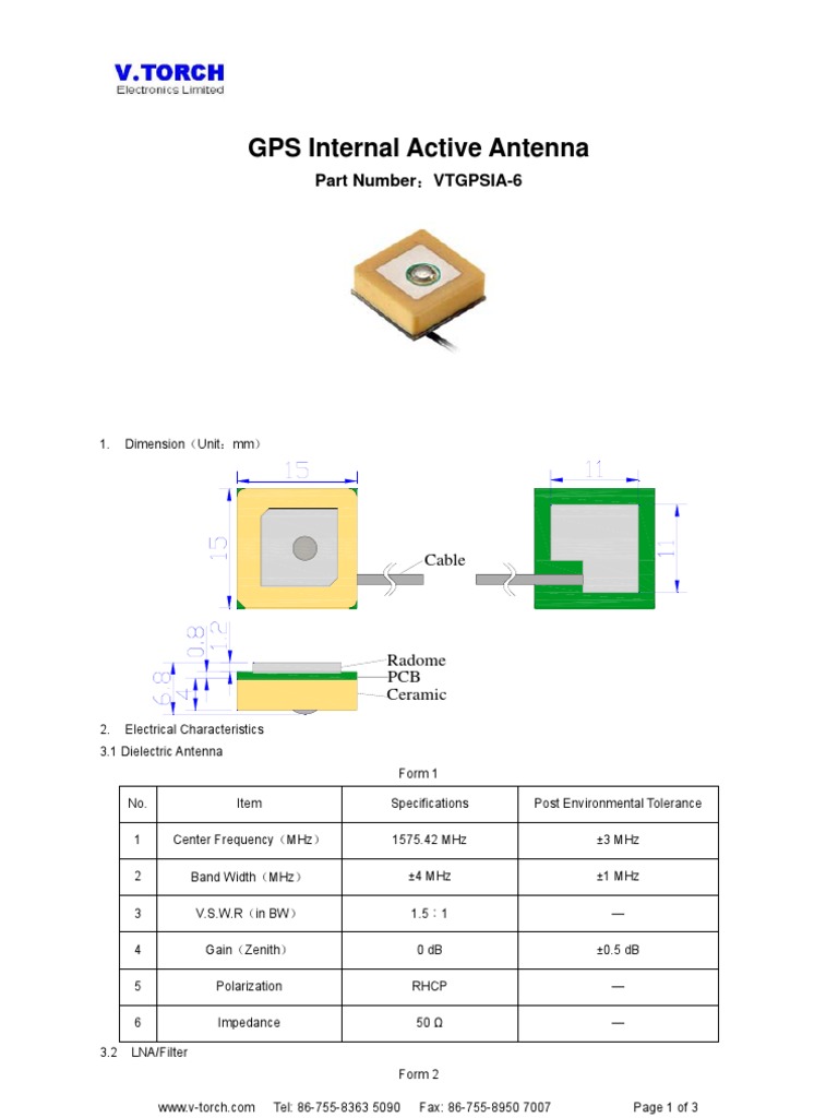 GPS Internal Active Antenna Specifications | PDF | Antenna (Radio ...