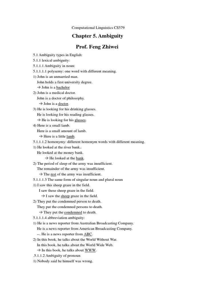 Ambiguity Exercises | PDF | Semantics | Linguistics