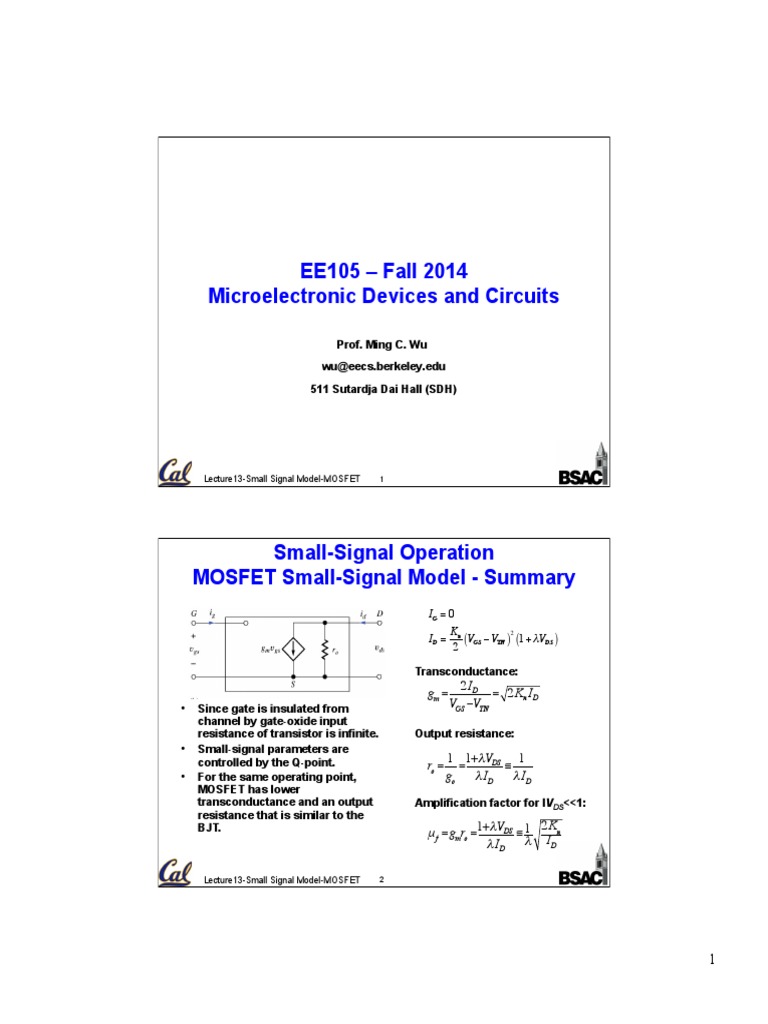 MOSFET Small-Signal Model Overview | PDF | Mosfet | Field Effect Transistor